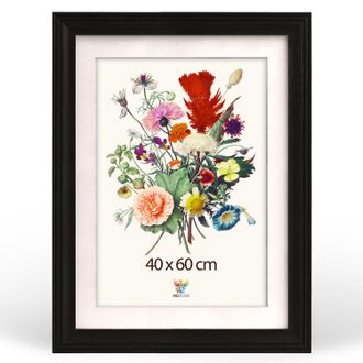 MG Design Bilderrahmen 40 x 60 cm - Posterrahmen mit Schwarz Echtholz-Zierprofil und bruchsicherem Acrylglas, mit Passepartout, Hoch & Quer mit stabiler Wandauf