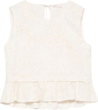 Liu Jo Femme, Blouses et Chemises, Beige, Taille: 40 FR Haut &agrave; Volants Orn&eacute; de Sequins