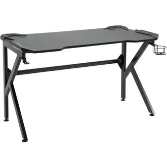 HOMCOM Homcom - Bureau gaming bureau gamer bureau informatique support casque porte-gobelet passe-c&acirc;bles inclus m&eacute;tal mdf texture fibre carbone noir