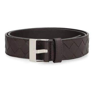 Bottega Veneta Homme, Accessoires, Brun, Taille: 110 CM Ceinture à Boucle en Métal Intrecciato