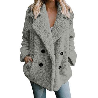 Generic Veste polaire en peluche pour femme - Haut à capuche pour femme - Cardigan dhiver surdimensionné à manches longues - Revers double face - Style décont