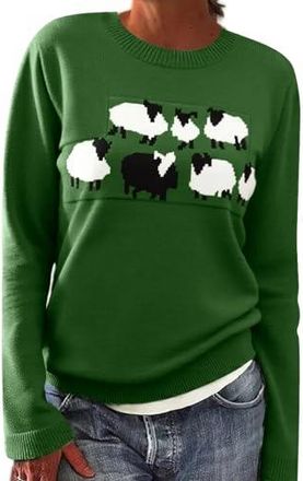 Heekpek Pull Jacquard Femme Norvégien Alpaga Pulls Col Rond Sapin de Noël Ample Pull Femme Hiver Chaud Chic et Élégant Doux Sweat Tricoté Haut Pullde Noel, Ve