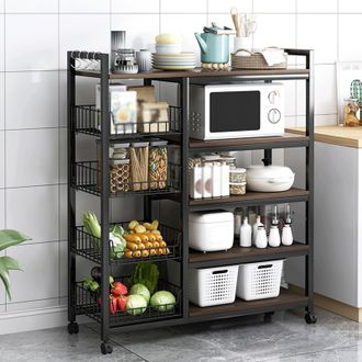 Generic Mikrowellen Regal mit Offenen Regalen und Drahtk&ouml;rben, K&uuml;chenregal mit Rollen for Wohnzimmer, Balkon, Arbeitszimmer, Lager