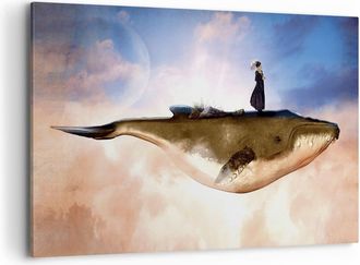 Arttor Bilder auf Leinwand 100x70cm Leinwandbild mit Rahmen Wal Frau Himmel Groß Wanddeko Bild Schlafzimmer Küche Deko Wandbilder Dekoration Wohnzimmer Wall 