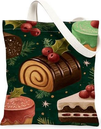 Generic Sacs fourre-tout en toile pour dessert de No&euml;l, sacs r&eacute;utilisables, vintage l&eacute;gers et lavables avec bandouli&egrave;re pour T, Vert, 13x15 Inch