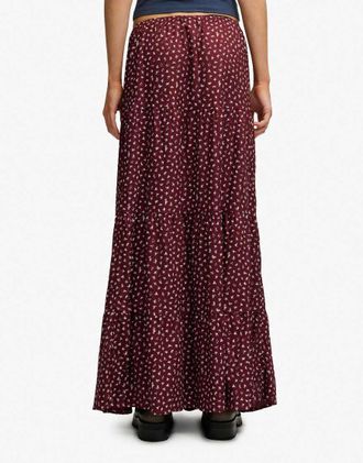 Superdry Jupe longue en tissu &agrave; volants - Rouge