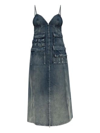 Diesel robe mi-longue en jean à fermeture zippée - Bleu