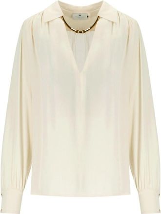 Elisabetta Franchi Femme, Blouses et Chemises, Beige, Taille: 40 FR Blouse en Georgette avec D&eacute;tail Bijou