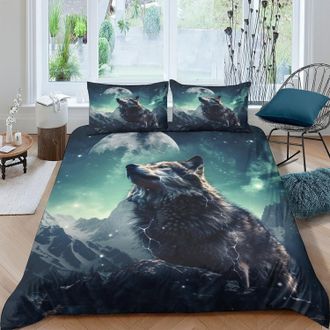 Generic Bettwäsche 260X240 cm Tier Wolf Weiche Mikrofaser 3D Muster Bettbezug Set Für Kinder Jungen Mädchen - Bettbezüge Mit 2 Kissenbezug Mit Reißverschluss 