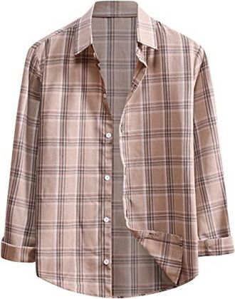Generic Chemise &agrave; carreaux &agrave; manches longues pour homme, chemise &agrave; carreaux boutonn&eacute;e pour homme, tendance et d&eacute;contract&eacute;e, chemise surdimensionn&eacute;e, coupe amp