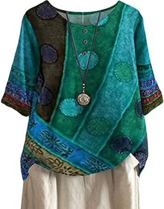 ORANDESIGNE Blouse en Lin Femme Manches Courte T-Shirts Hauts Vrac Lin Chic Grand Taille Retro Mode Tops Col Rond Blouses Chemisiers Casual Shirts Vintage Chemise