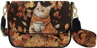 Hugs Idea Sac à main à bandoulière en cuir pour femme, sac à main tendance, Feuille dérable chat dautomne, Taille unique