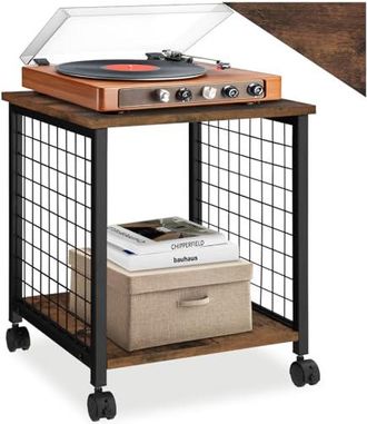 TecTake Table dappoint Salon Mobile, 40 x 40 x 48 cm, Meuble Salon, Bureau, Chambre, Porte Vinyle &agrave; roulettes, Table de Chevet, Support Platine Vinyle, Meuble