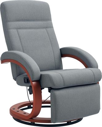HOMCOM Relaxsessel Fernsehsessel mit Liegefunktion, Armlehne aus Holz, Drehbarer Ruhesessel TV-Sessel mit Verstellbarer Rückenlehne, Liegesessel, Stoff, Grau