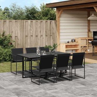 vidaXL 7-tlg. Garten-Essgruppe Schwarz Textilene - Vidaxl