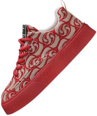 Generic Baskets à lacets en toile imprimée pour homme - Design rétro - Semelle plate en caoutchouc - Dessus à motif audacieux - Semelle extérieure texturée ép