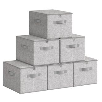 Songmics Aufbewahrungsbox mit Deckel, faltbare Stoffbox mit Griffen, Aufbewahrung f&uuml;r Kleidung, Vliesstoff, 6er Set, 40 x 30 x 25 cm, taubengrau RZB003W02