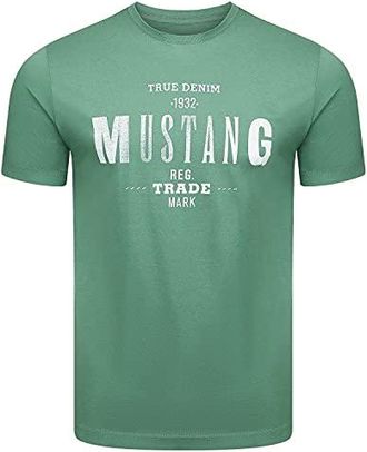 Mustang Jeans T-shirt d&eacute;t&eacute; pour homme - Coupe droite - Col rond - Manches courtes - Avec logo imprim&eacute; - En coton - Noir, blanc, bleu, gris, vert - Tailles S, M, L, 
