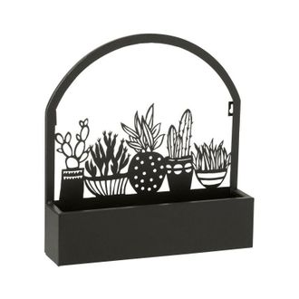 Paris Prix Paris Prix - Jardini&egrave;re Murale en M&eacute;tal Cactus 39cm Noir