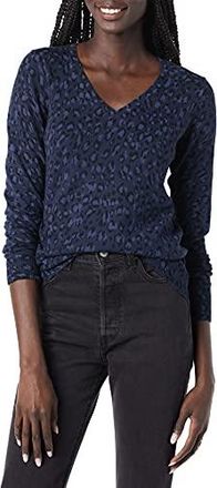 Amazon Essentials Chandail léger à manches longues et col en V pour femme (disponible en grande taille), coupe classique motif guépard, taille XXL