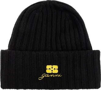 Ganni bonnet &agrave; logo brod&eacute; - Noir