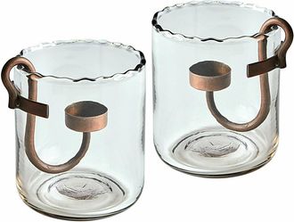 Loberon Windlicht 2er Set Lynn, Mundgeblasen, Kerzenhalterung Herausnehmbar, Individuell Dekorierbar, für Stumpenkerzen & Teelichter, Wohn-Accessoires, Glas, 