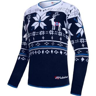 Nebulus Pull Breen pour homme, chaud, pull chic de style norvégien, Bleu marine/blanc cassé, M