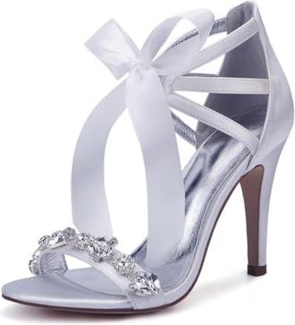 Generic 0Chaussures De Mariage Sandales &Agrave; Talons Femme Mari&eacute;e Peep Toe Stylet Sandales pour Robes Et Chaussures De F&ecirc;te 10.5Cm,Blanc,39 EU