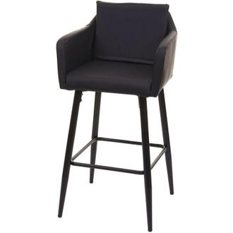 Hhg Tabouret de bar 748, tabouret de comptoir, repose-pieds m&eacute;tal, similicuir noir