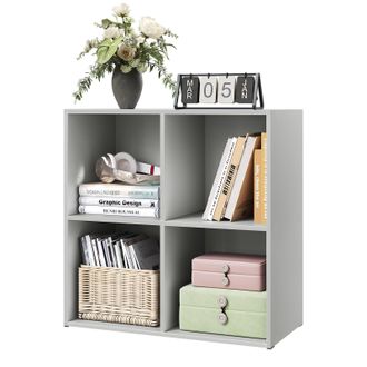 Woltu B&uuml;cherregal B&uuml;cherschrank Standregal W&uuml;rfelregal Aufbewahrungsregal Raumteiler B&uuml;roregal Aktenschrank 4 F&auml;cher, 59,6x59,8x29 cm (BxHxT), Grau