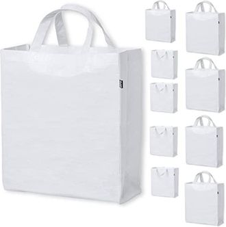 Generico Stock Lot de 10 sacs Shopper 35 x 40 cm pour Shopping R&eacute;utilisables Supermarch&eacute; avec poign&eacute;es courtes Blanc Sacs Dix Pi&egrave;ces R&eacute;sistantes, Blanc, 35 x 1