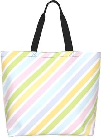Generic Rayures Pastel Mignonnes Sac Fourre Tout L&eacute;ger Sacs De Courses Grand Sac A Main Femme Pour Gym Plage Quotidienne