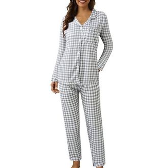 Generic Ensemble de pyjama 2 pi&egrave;ces pour femme avec boutons et manches longues, pantalon long, v&ecirc;tement de d&eacute;tente doux avec poches, Multicolore B, XXL