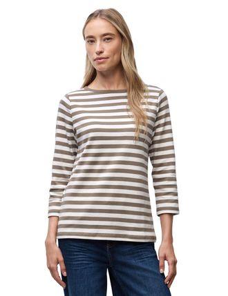 Street One Damen 3228127 Gestreiftes U-Boot Shirt, bark Brown, 38