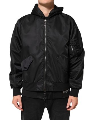Dolce & Gabbana Black Nylon Hooded Full Zip Bomber Men Jacket Clothing