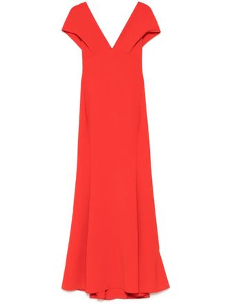 Amsale robe longue Italian en crêpe stretch à col v - Orange