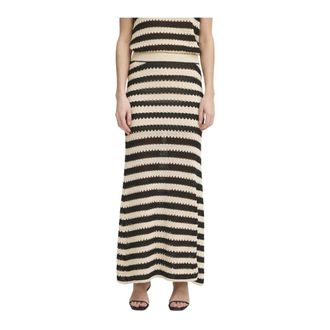 Ichi Weicher Strickrock Schwarz/Mandel Streifen - - Skirts - Damen - Mehrfarbig - M