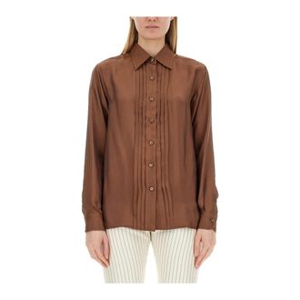 Tom Ford Plissiertes Seidenhemd mit Knopfleiste - - Blouses & Shirts - Damen - Braun - 2XS