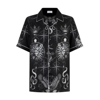 Philipp Plein Kurzarmhemd mit Button-Down-Kragen und esoterischem Print - - Shirts - Herren - Schwarzk - XS