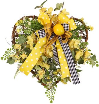 Soimiss Herz Türkranz Rattan Zitronen Kranz Weidenkranz Frühlingskranz Wandkranz Blumen Dekokranz Girlande Türschild Künstlicher Blumenkranz Wohnzimmer Wandde