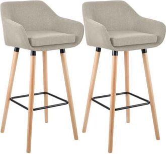 Clp Lot de 2 tabourets de Bar rembourrés avec Dossier Grant, chaises de Bar en Tissu, piétement en Bois, capacité de Charge jusquà 150 kg, Couleur:crème