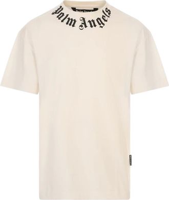 Palm Angels Homme, Tops, Blanc, Taille: 2XL Neck Logo Regular Tee