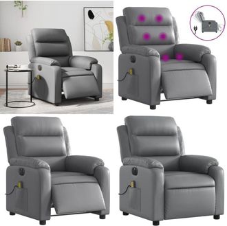 vidaXL Massagesessel Elektrisch Grau Kunstleder - Massage Sessel - Elektrischer Sessel - Relaxsessel - Fernsehsessel - Bequeme Lounge Chair - Home & Living