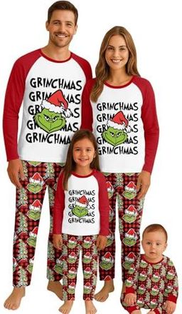 Generic Le Grinch Pyjama Noel Famille De Grinch Deguisement Ensemble Costume The Chaud Et Doux Couple Adulte Assorti Pull Noël Hiver Garcon Ensembles Femme Be