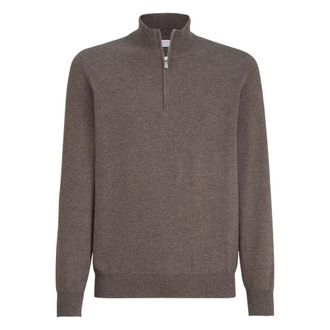 Brunello Cucinelli Homme, Pulls, Brun, Taille: XL Pull en cachemire avec demi-fermeture &eacute;clair