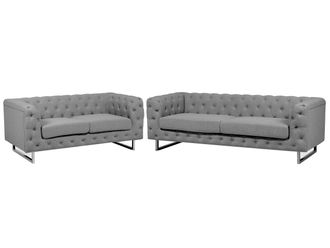 Beliani Modernes Sofa Set 2er Sofa 3er Sofa Polsterbezug Chesterfield Stil hellgrau Vissland