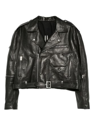 Rick Owens veste en cuir à taille ceinturée - Noir