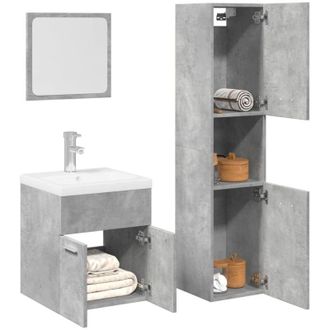 vidaXL Vidaxl - Ensemble de meubles de salle de bain 3 pcs - Bois ding&eacute;nierie gris b&eacute;ton - Armoire d&eacute;vier 41x38,5x46 cm - Armoire 30x30x130 cm - Miroir