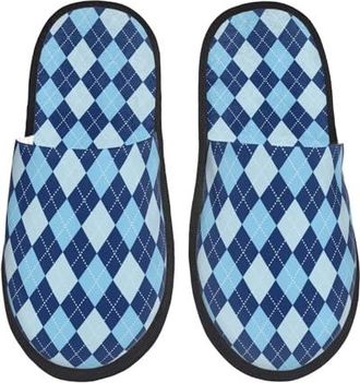 Generic Carr&eacute;s Bleus Unisexe Slippers Chaud Chaussons Antid&eacute;rapantes Chaussures De Maison Pour Maison Hiver Automne L