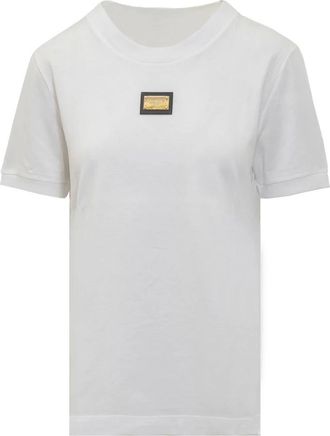 Dolce & Gabbana Femme, Tops, Blanc, Taille: 40 FR T-shirt en jersey avec &eacute;tiquette logo
